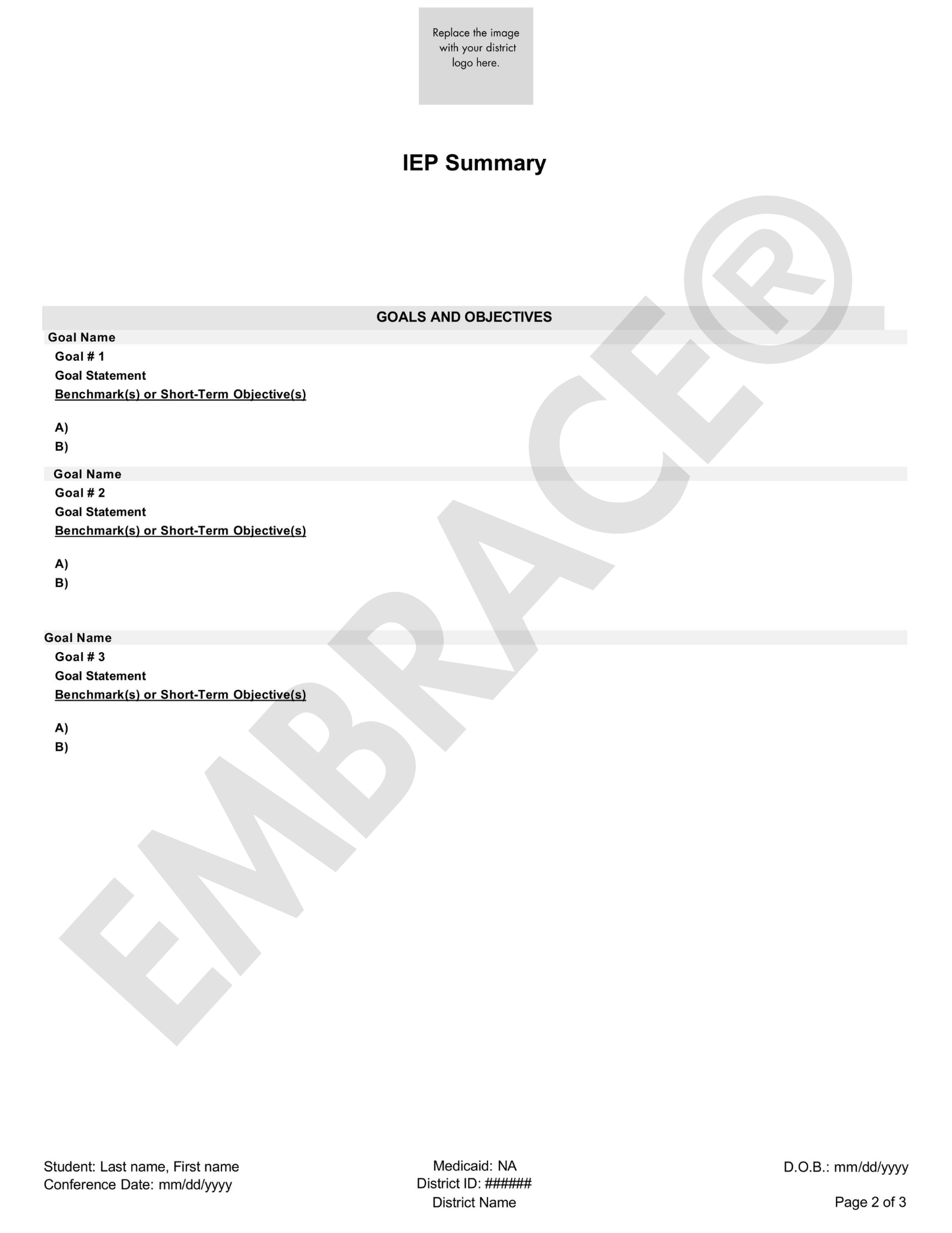 Embrace®’s FREE IEP Summary Template