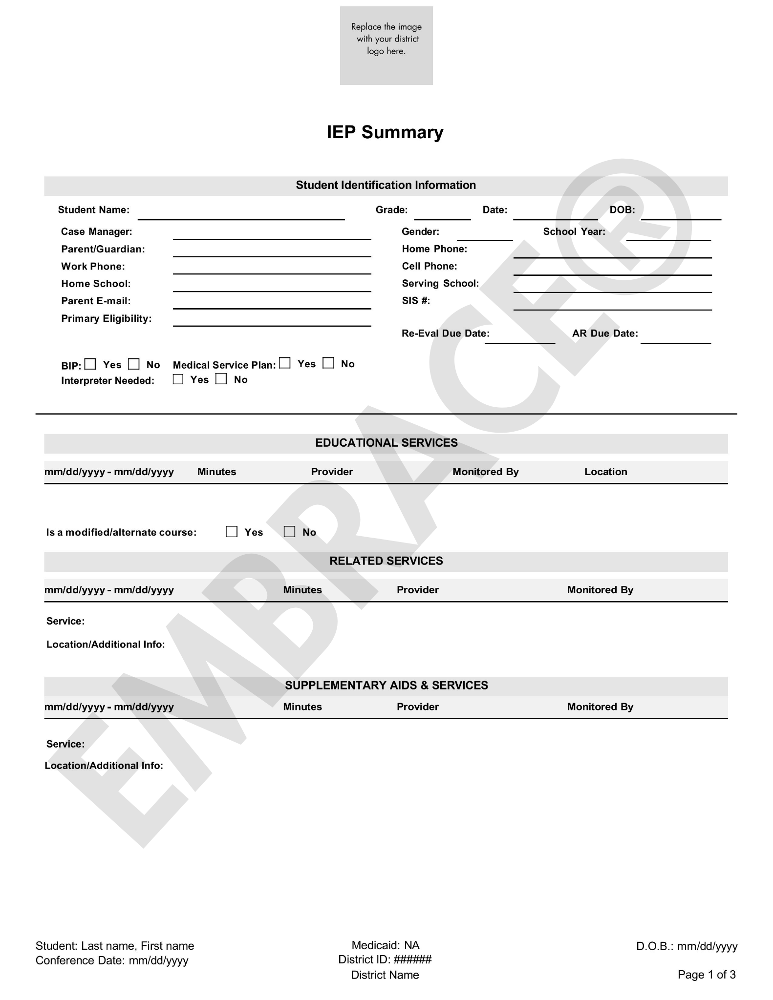 Embrace®’s FREE IEP Summary Template